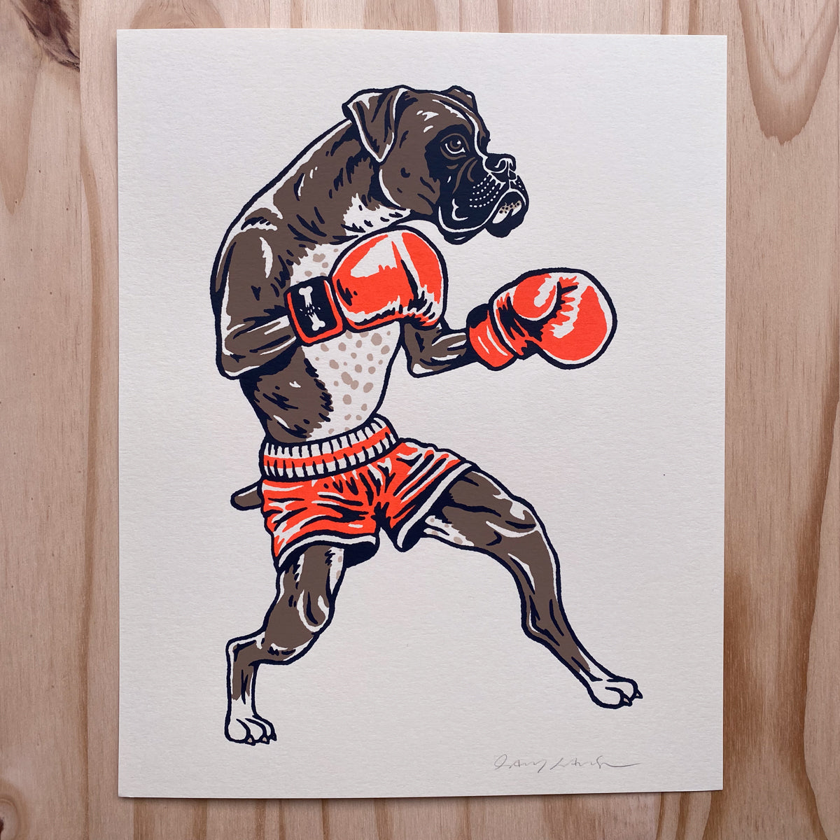 Boxer Boxing - Signed 8x10in Silkscreen Print – Steel Bison