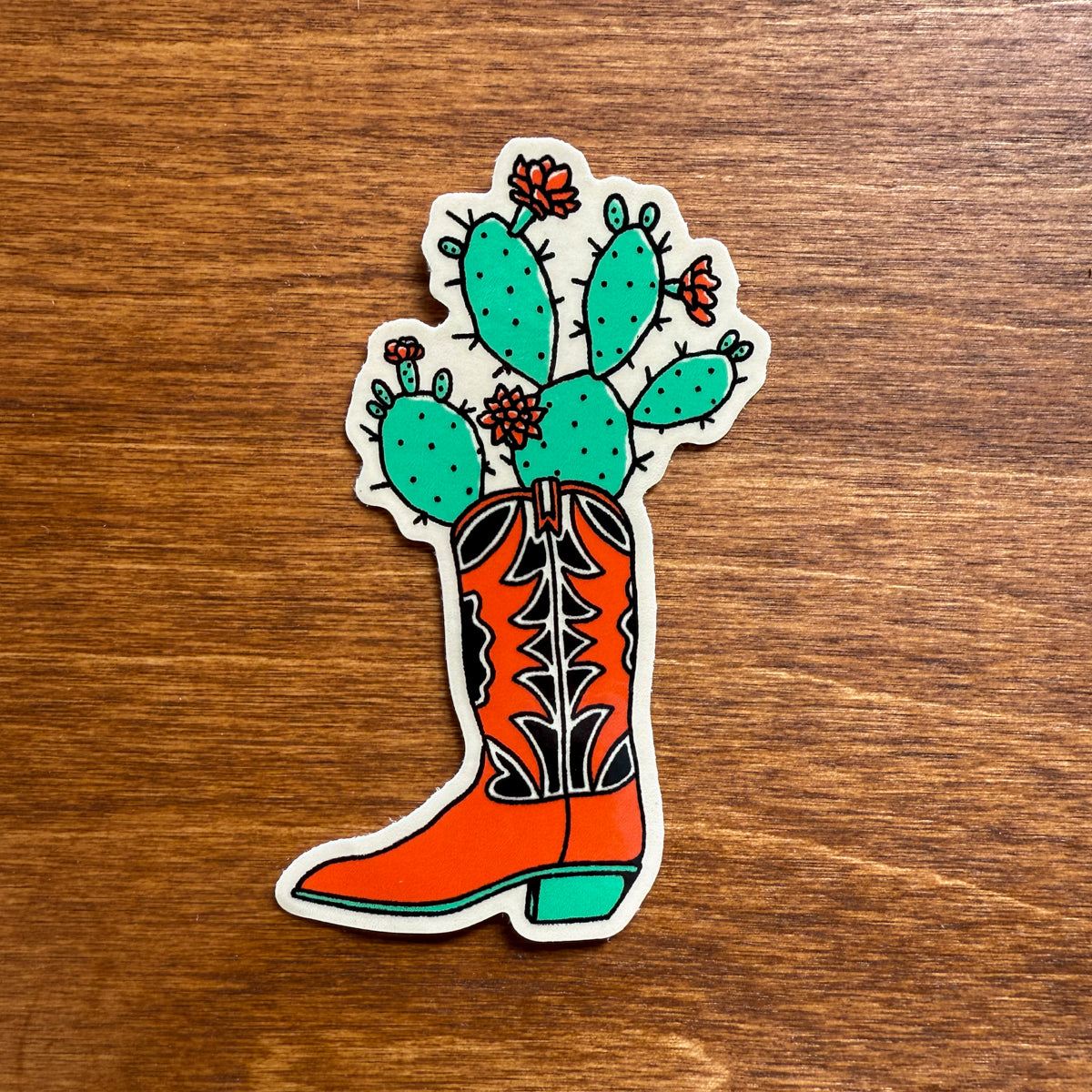 SOLD OUT. Cacti Flower Boot Glossy Sticker – Steel Bison