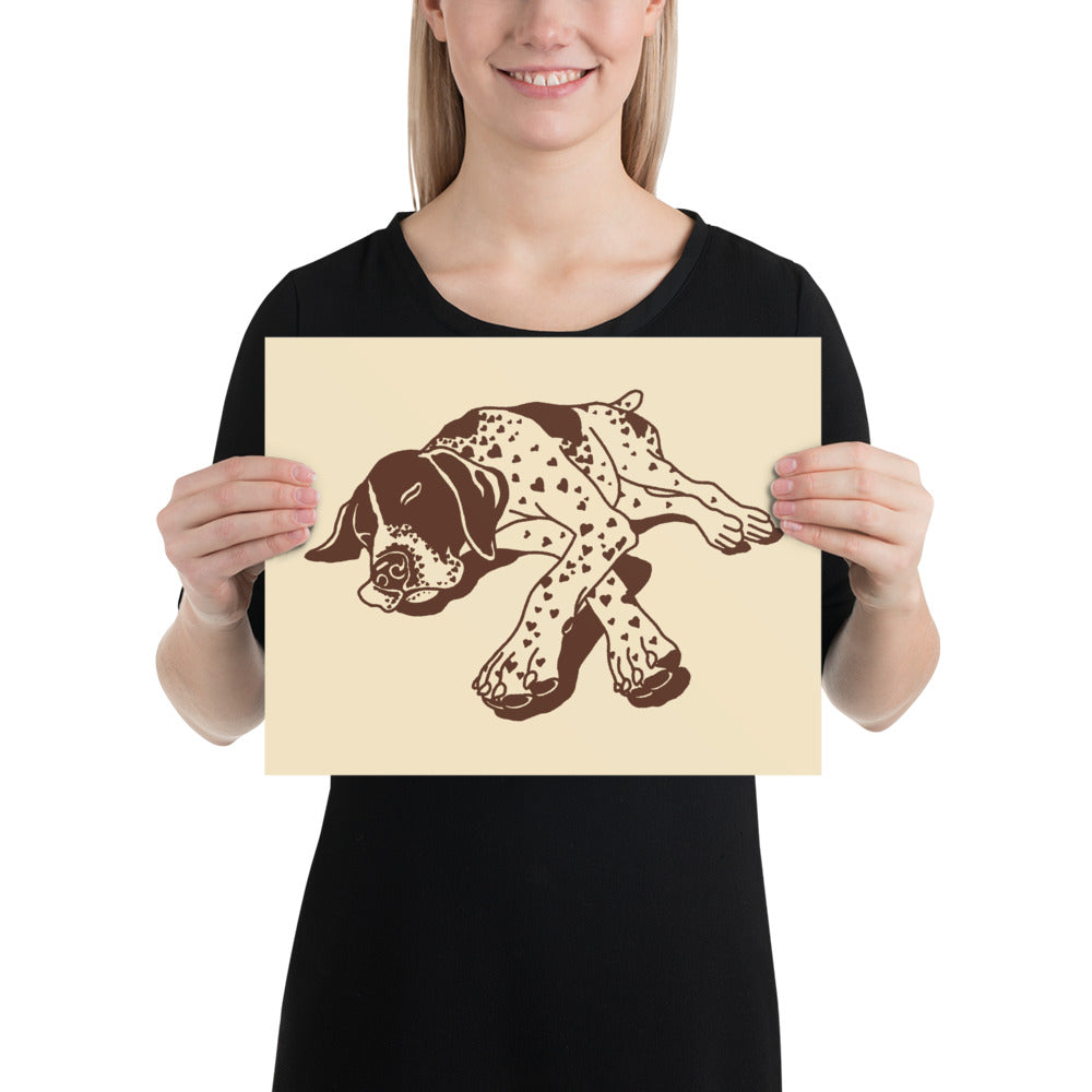 German Shorthaired Pointer Hearts Snooze (Brown) Giclée Print – Steel Bison