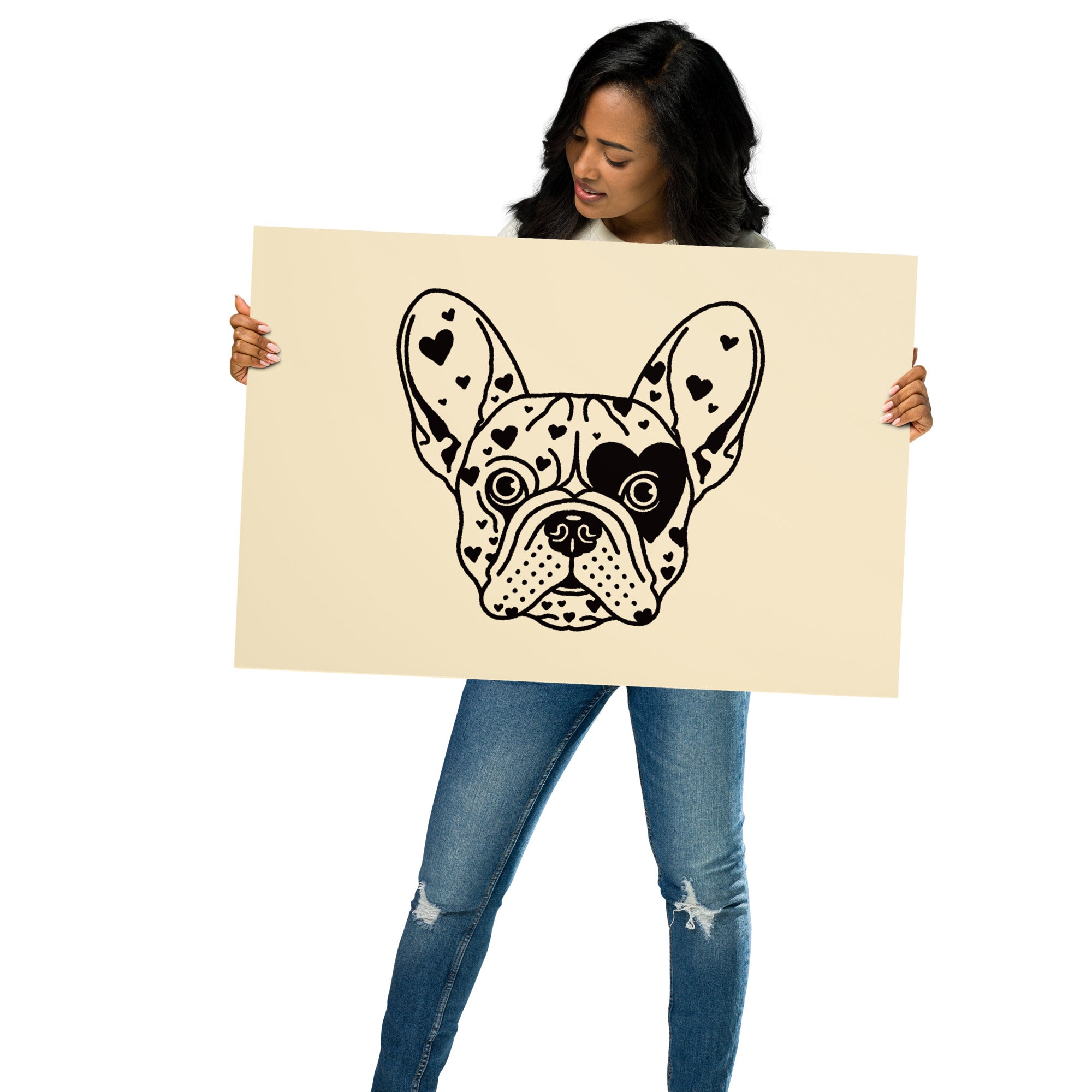 Frenchie Hearts (Black) Giclée Print – Steel Bison