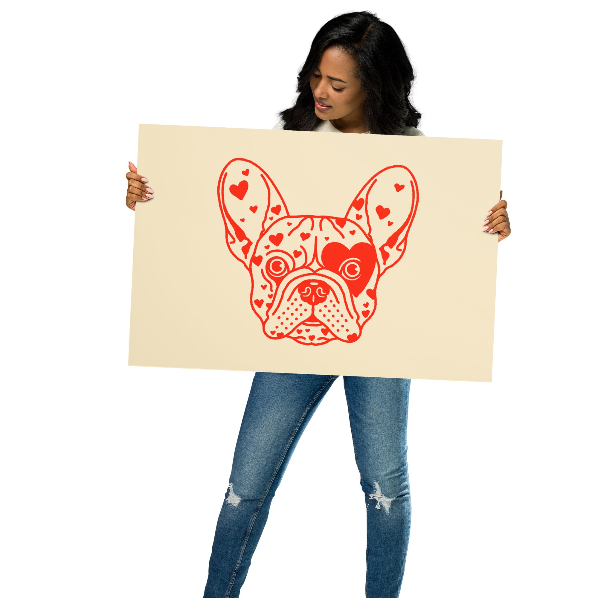 Frenchie Hearts (Red) Giclée Print – Steel Bison